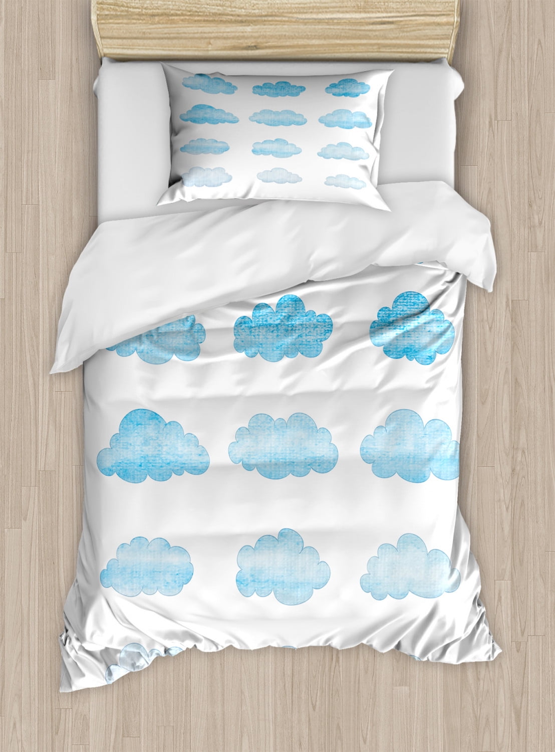 Cloud Twin Size Duvet Cover Set, Hand Drawn Clouds Blended Watercolor ...