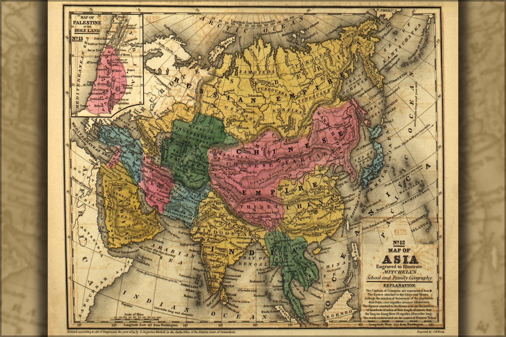 24"x36" Gallery Poster, map of Asia 1839 - Walmart.com