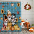 Bathroom Shower Curtain Autumn Pumpkins Gnomes on Blue Wood Waterproof ...