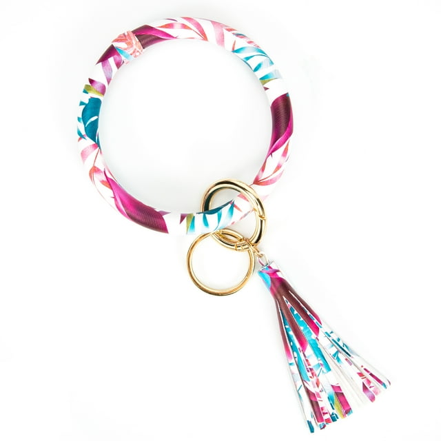 YouLoveIt Round Key Ring Wristlet Keychain Large Circle Key Ring Tassel ...