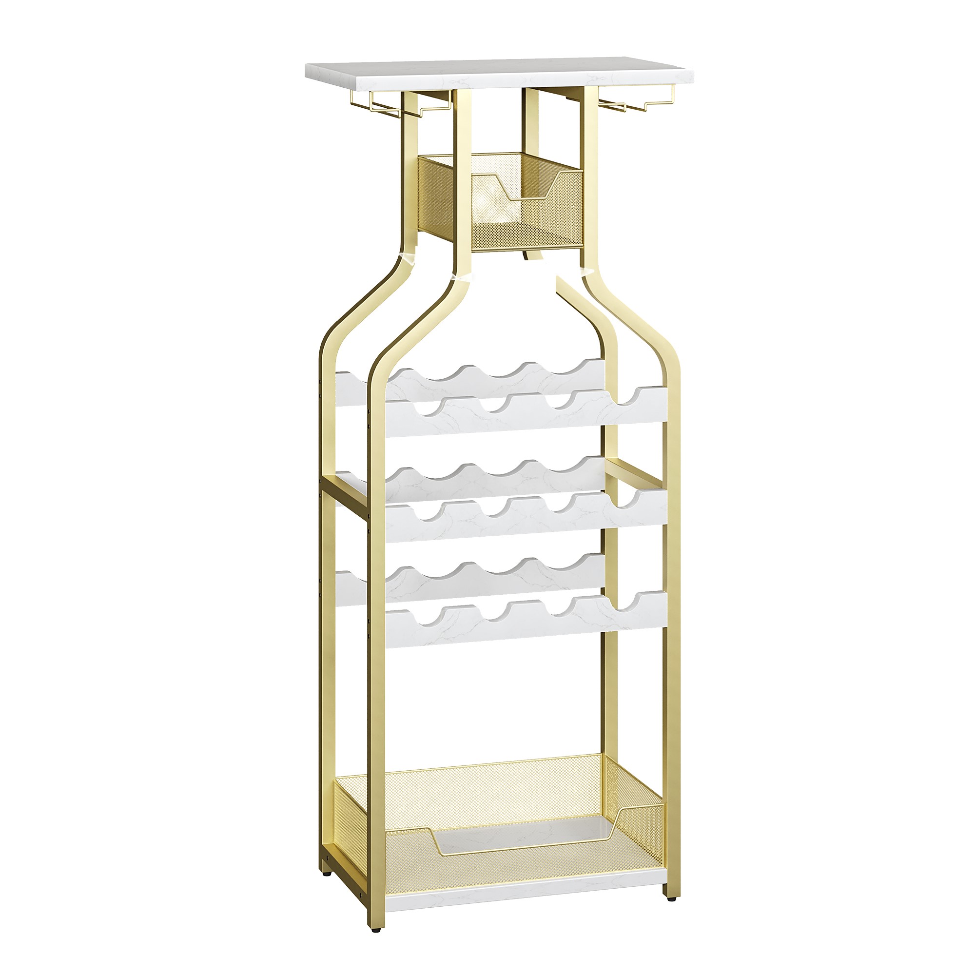 Wine Rack, Freestanding Floor Wine Storage Table Metal Wine Bottle ...