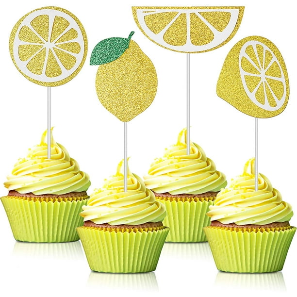48 Pieces Lemon Cupcake Toppers Glitter Lemon Birthday Cake Topper ...