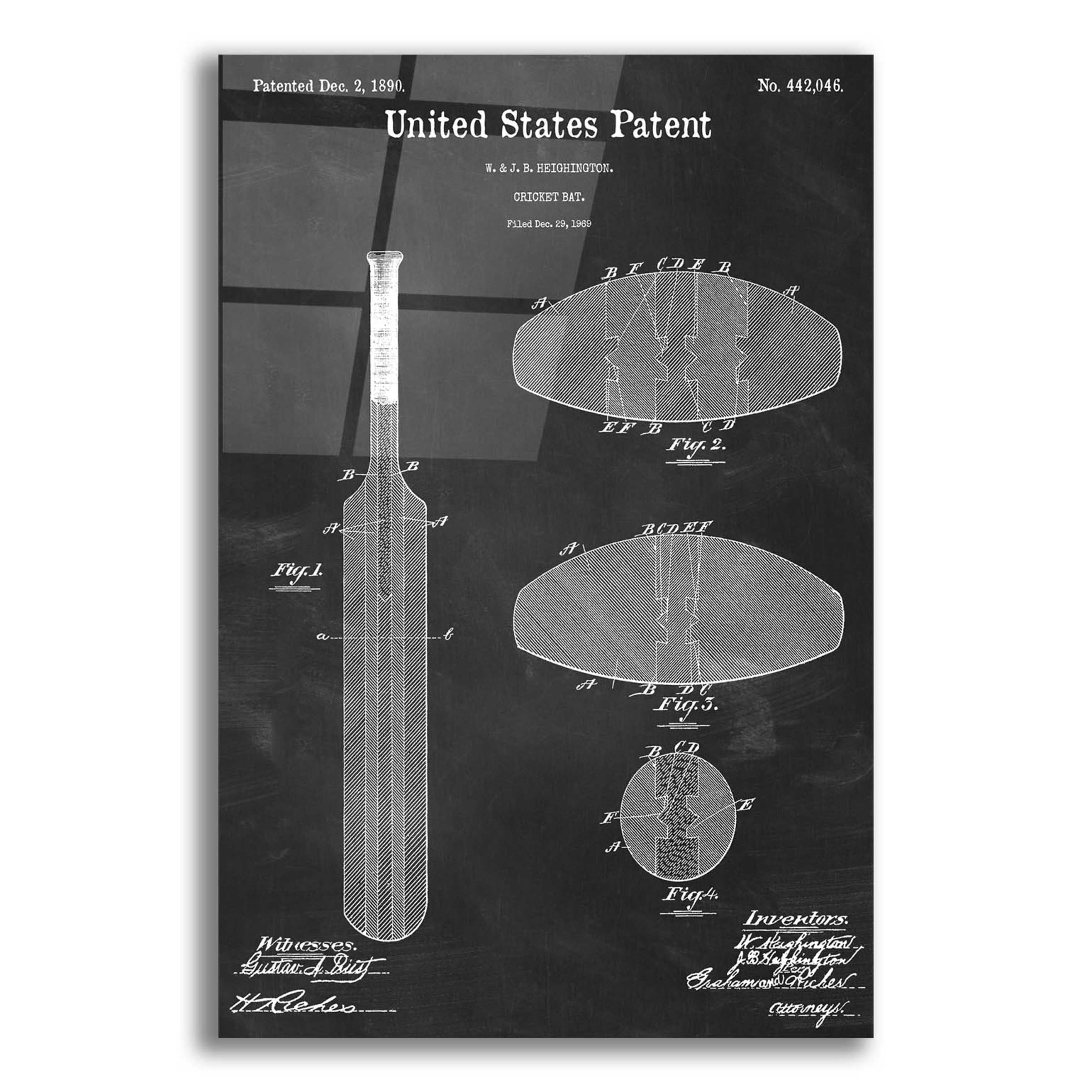 Epic Art 'Cricket Bat Blueprint Patent Chalkboard,' Acrylic Glass Wall ...