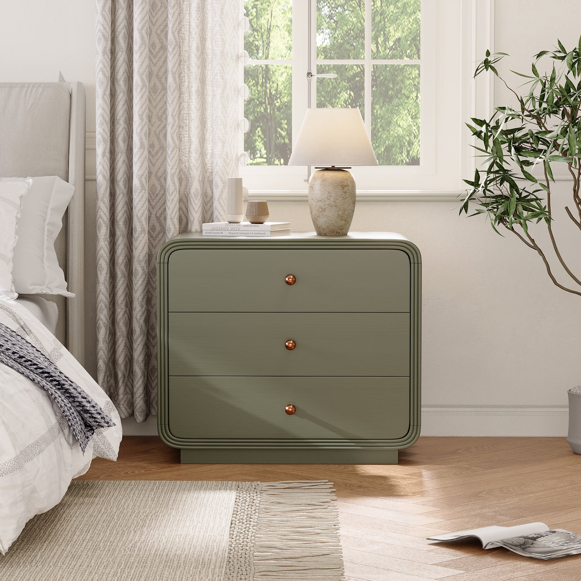 Click here for Noble House Modern 3-Drawer Nightstand  Curved-Edg... prices