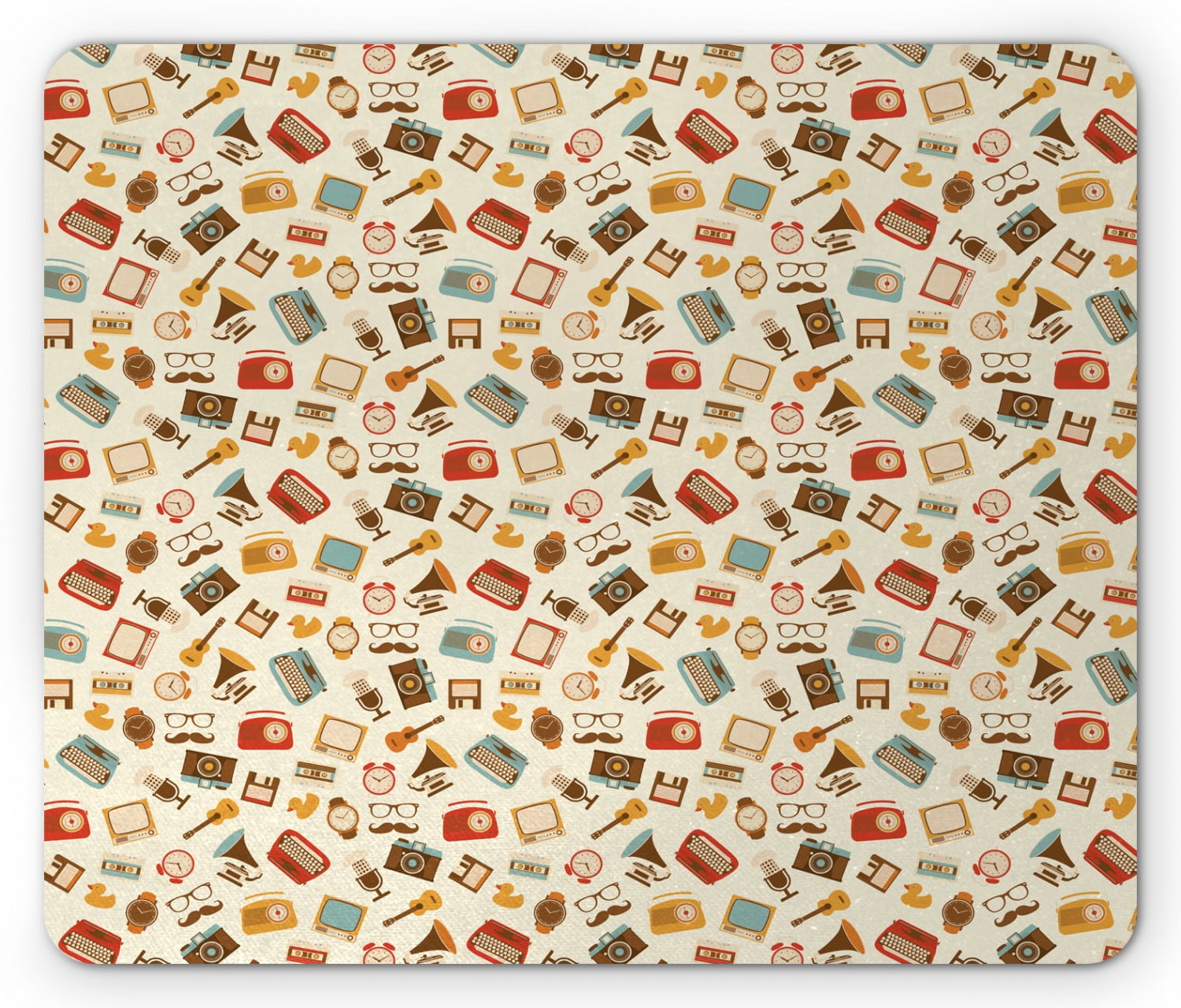 Vintage Mouse Pad, Retro Pattern Old Fashioned Alarm Clock Typewriter ...