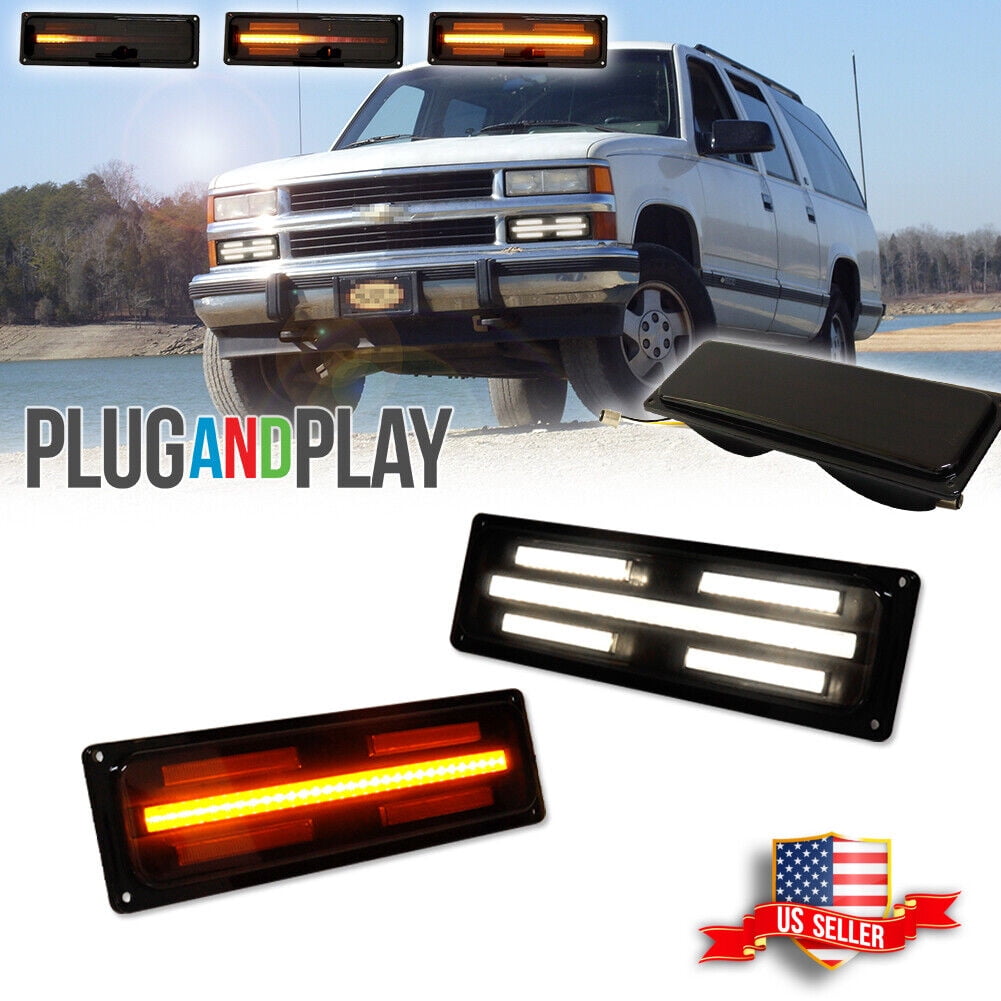 GTINTHEBOX Smoked Switchback LED DRL Signal Lights 1988-1998 GMC Chevy ...