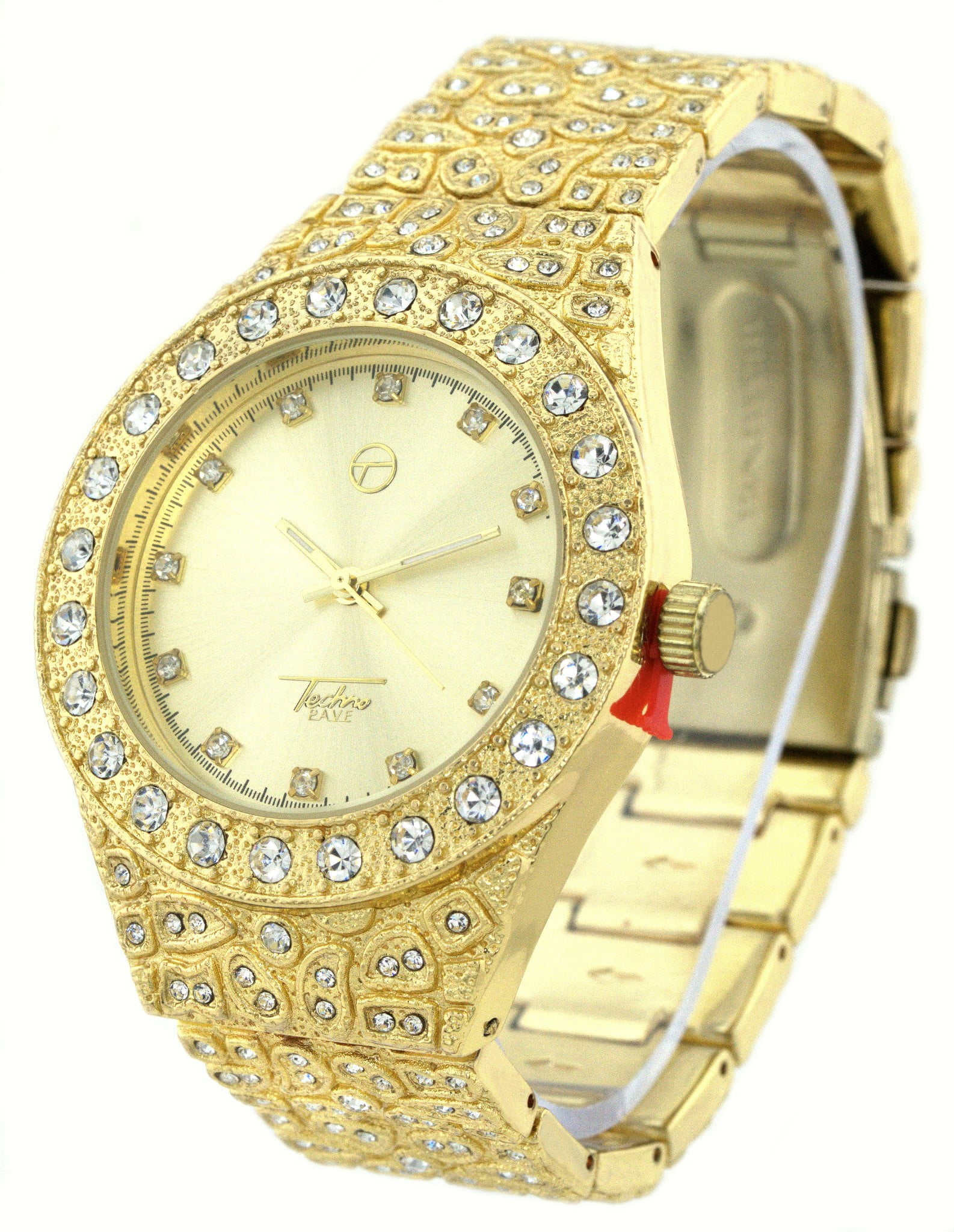 Men's gold tone Nugget clubbing watch Gold Dail 43 mm CZ case - Walmart.com