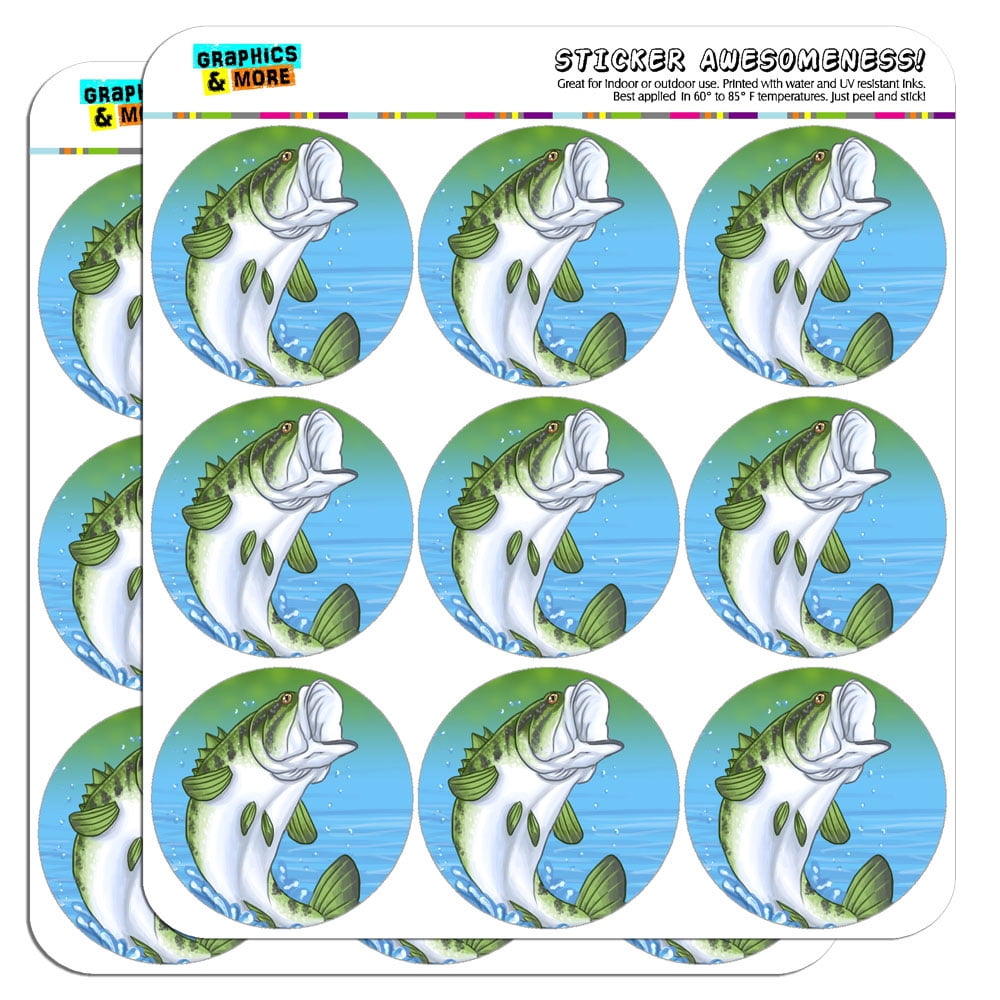 Bass Fish Jumping Water Fishing 2" Scrapbooking Crafting Stickers ...