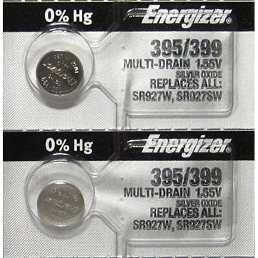 Energizer 395/399 SR927 Silver Oxide Button Battery 1.55V - 2 Pack with ...