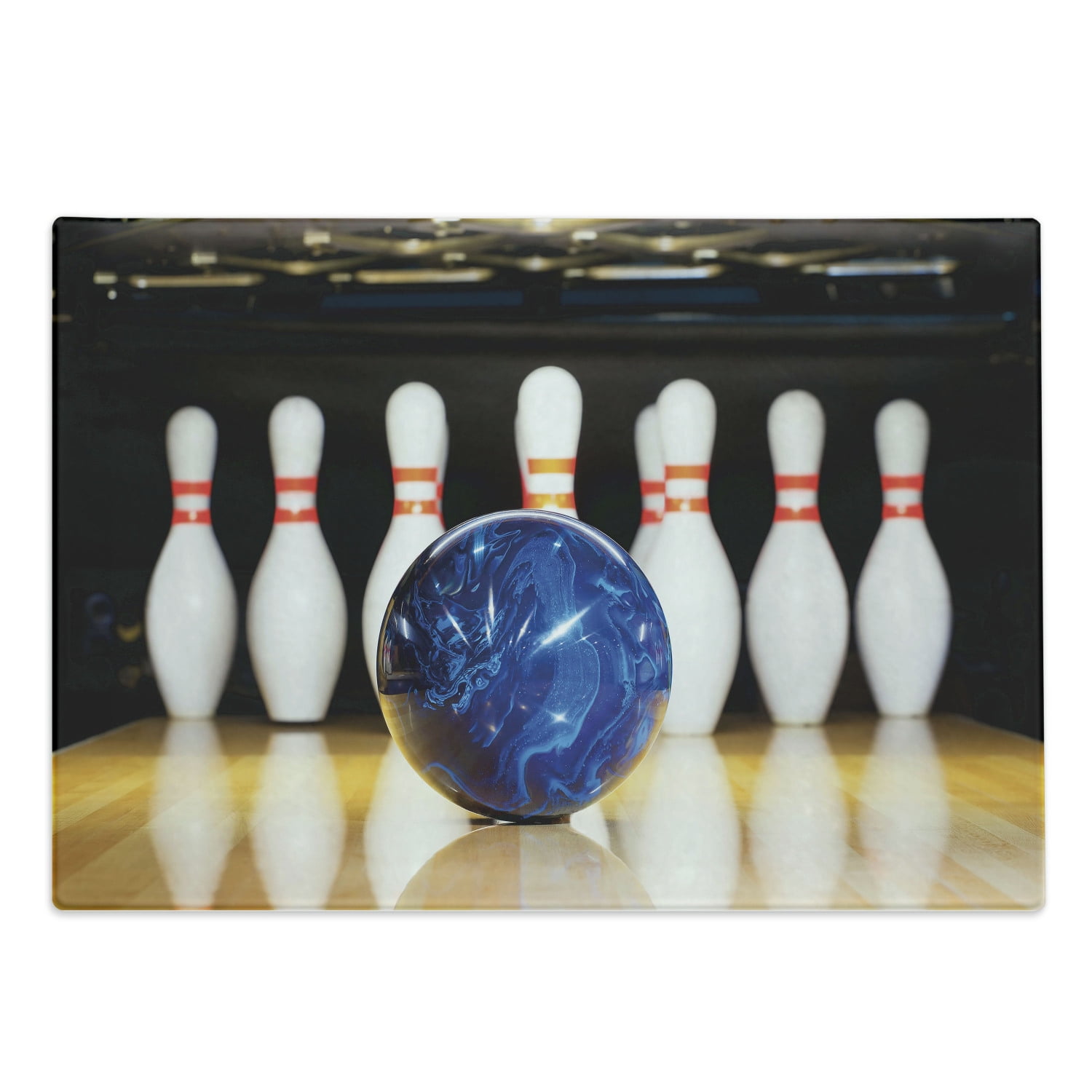 Bowling Party Cutting Board, Blue Abstract Ball on the Lane Pins Close ...