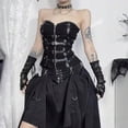 Black Gothic Punk Corset Bustier with Zipper Front, Buckle Straps ...