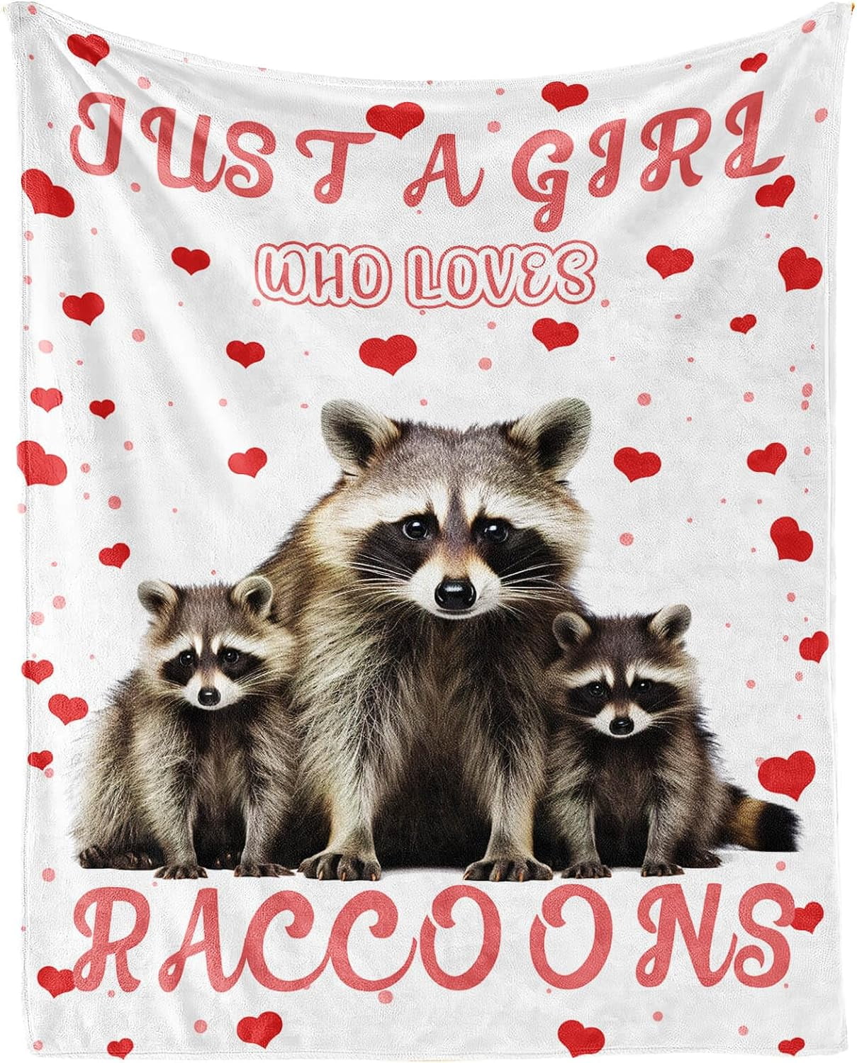 Raccoon Throw Blanket Flannel Cute Raccoons Themed Stuffed Animal White ...