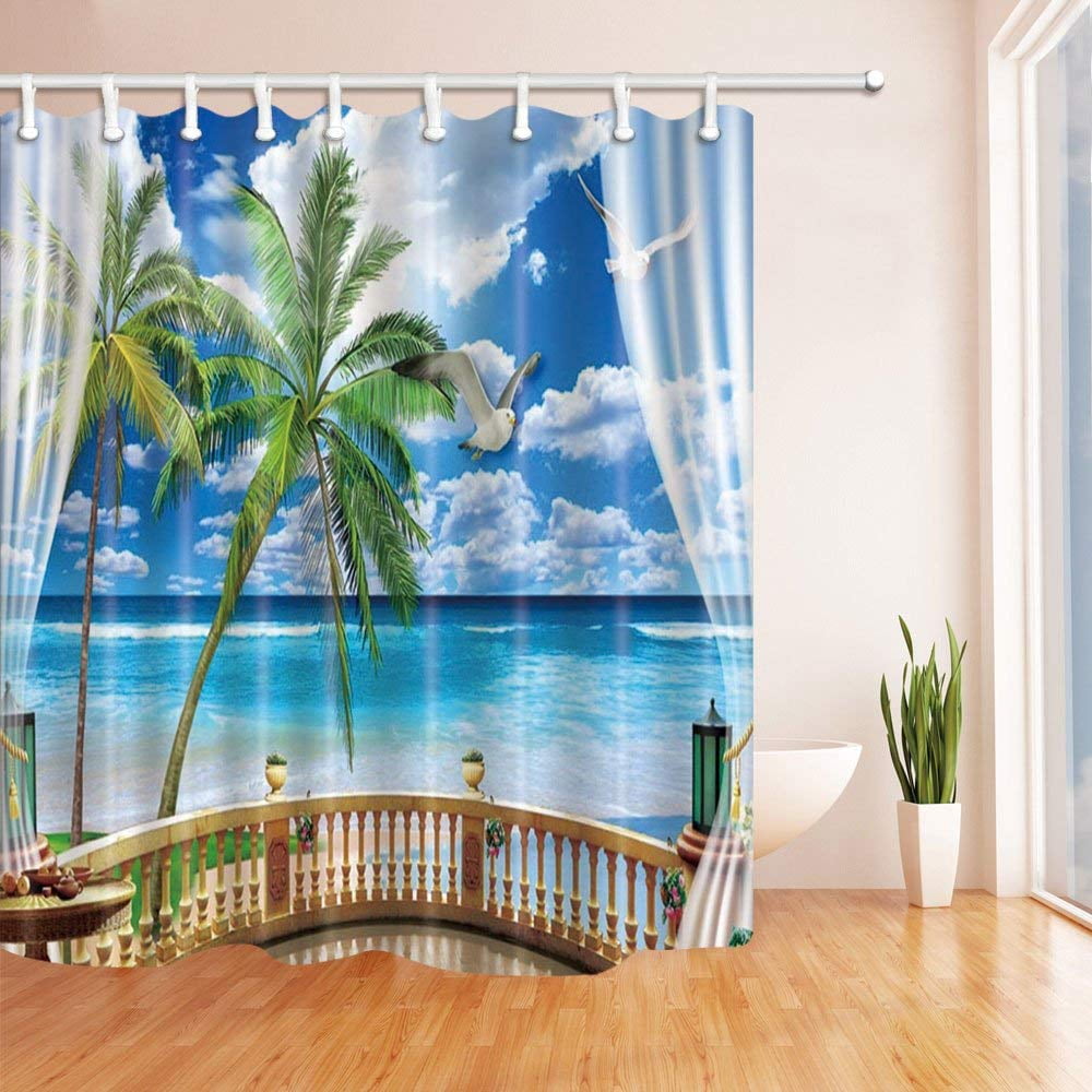 ARTJIA The Coconut Tree with Wooden Railing Viiew the Seaside s ...
