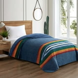 PENDLETON Plush Sherpa Fleece Blanket, Twin Size, Serape Stripe Blue ...