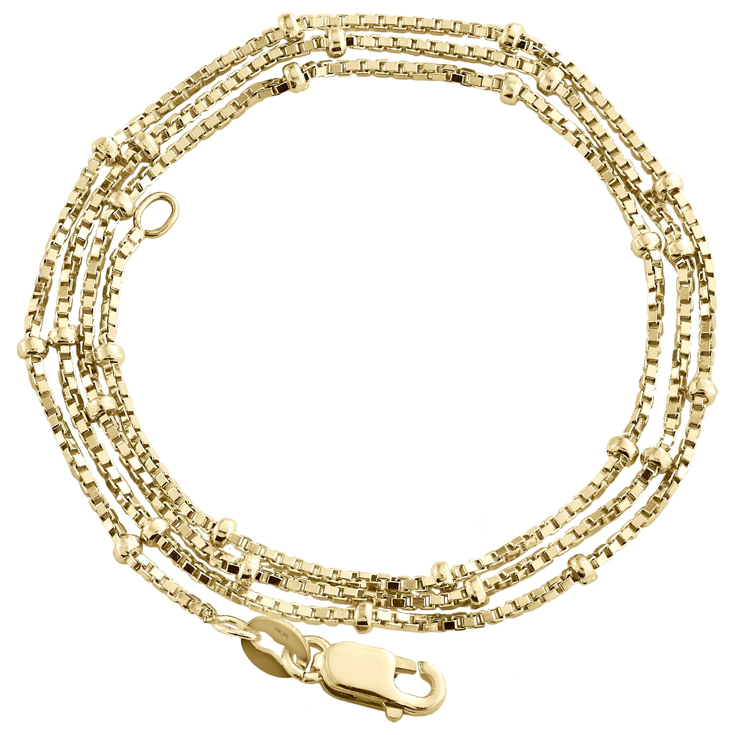 10K Yellow Gold 1mm Square Box Chain + Diamond Cut Bead Necklace 24 ...