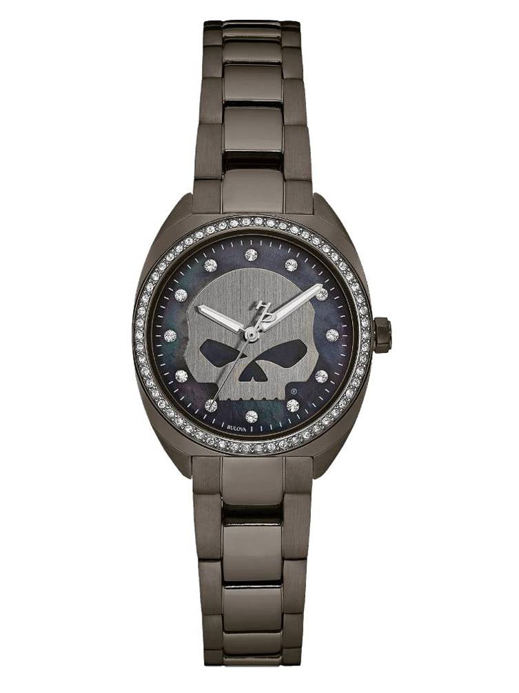 Harley-Davidson - Women's Crystal Willie G Skull Watch, Gunmetal Finish ...