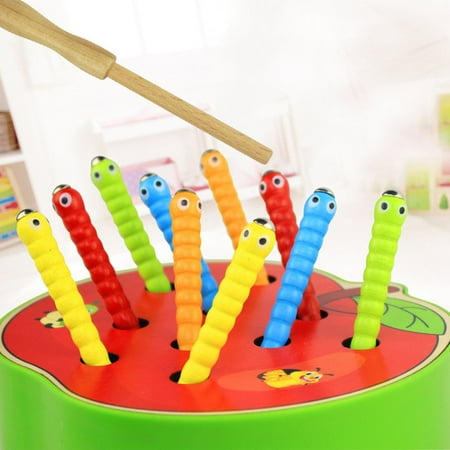Catch Worm Toys Wooden Fun Magnetic Catching Worm Game Toy Hand-Eye ...
