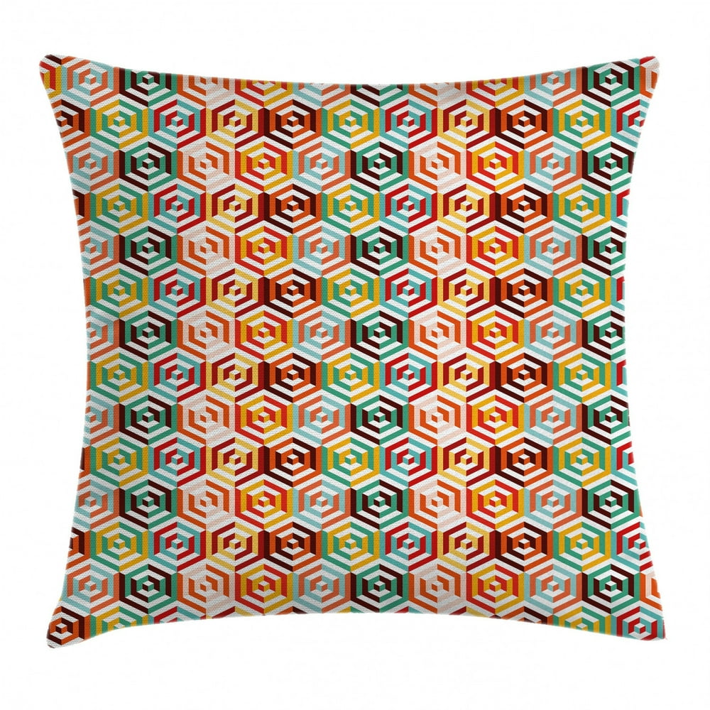 Geometric Throw Pillow Cushion Cover Abstract Cubes Isometric Hexagonal Shaped Pattern Colorful
