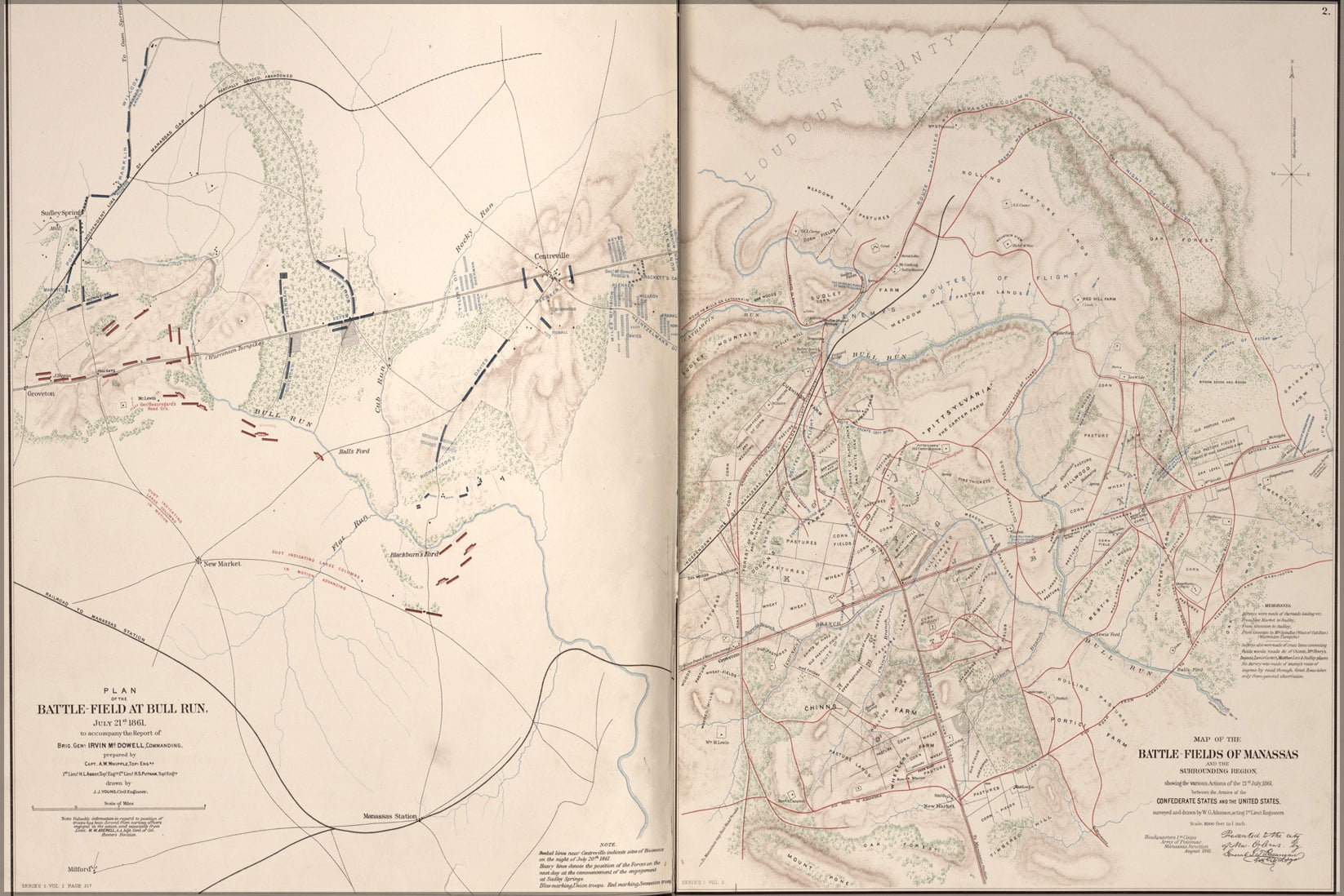 24"x36" Gallery Poster, map of Battle fields of Bull Run and Manassas ...