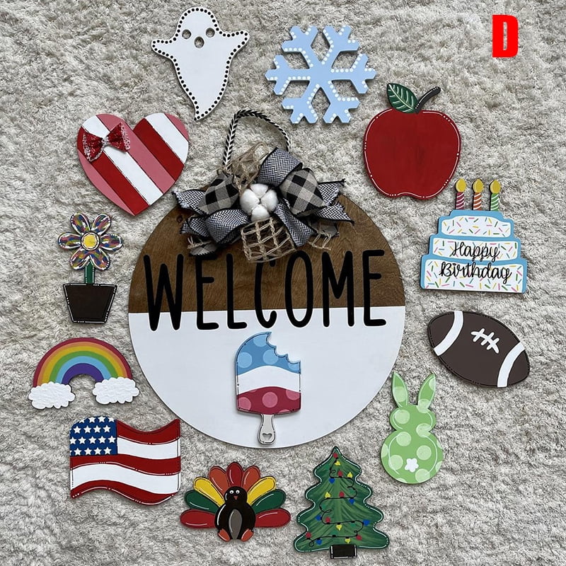 Welcome Door Sign Interchangeable Seasonal Home Sign Rustic Farmhouse ...