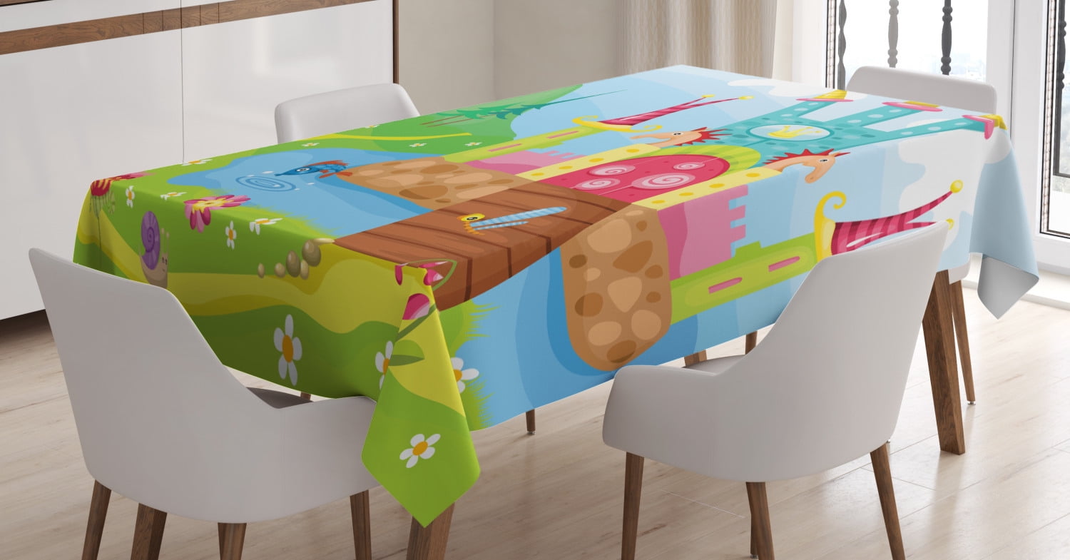 Fairy Tale Tablecloth, Jester Hat Furnished Castle with Fishes in the ...