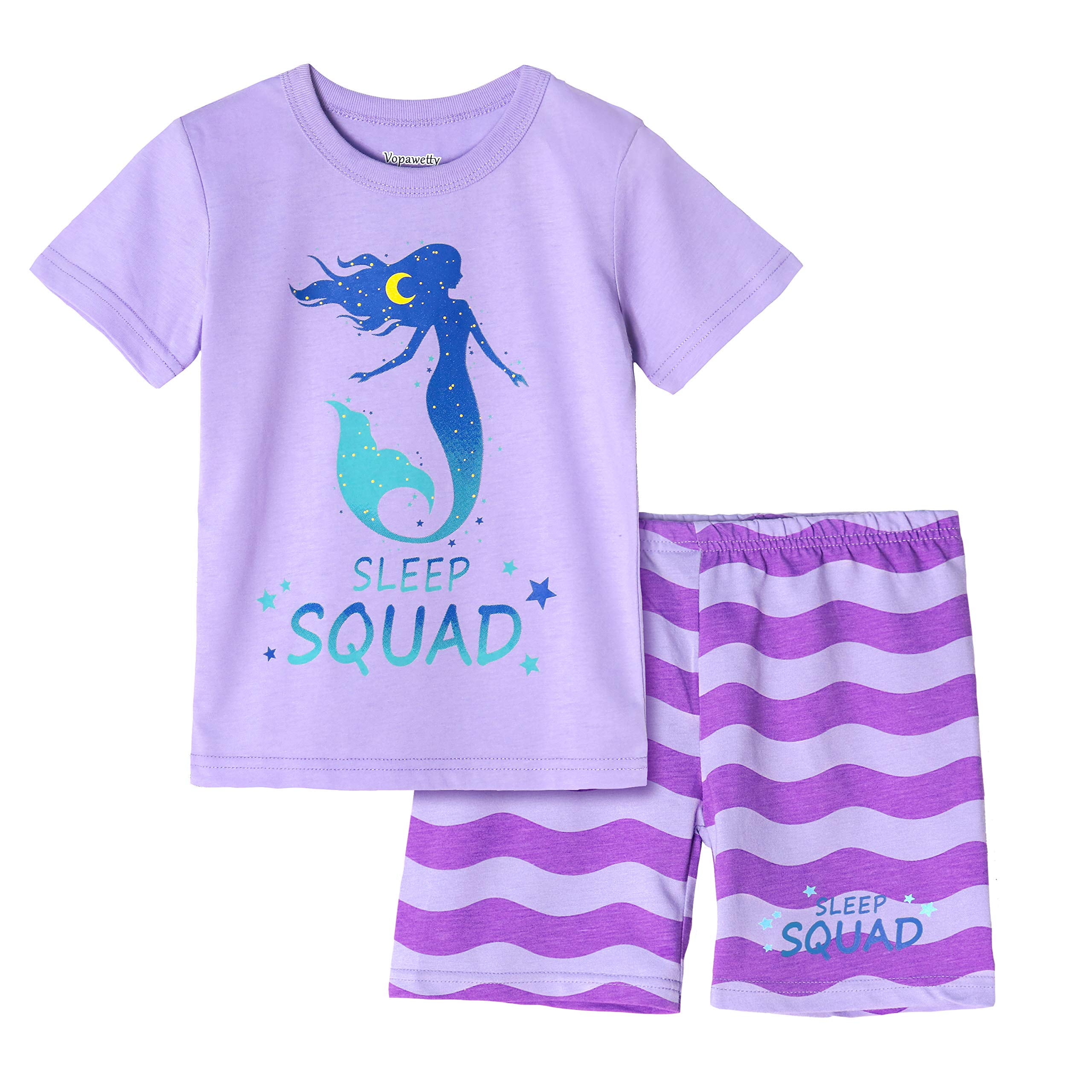 Girls' Cotton Summer Pajama Set Sleepwear (Purple Mermaid, 10 ...