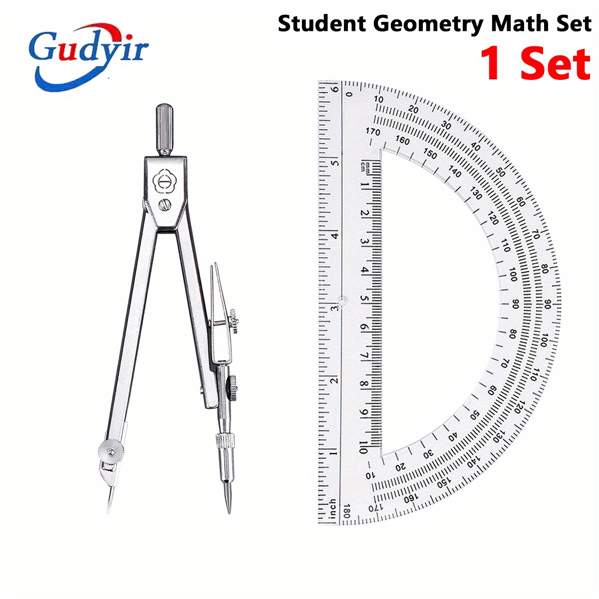 2pcs/set Student Geometry Math Set, Drawing Compass And 6 Inch Clear ...