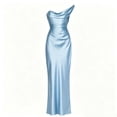 AHTJRT Women's Satin Off the Shoulder Dress Elegant Ruched Strapless ...