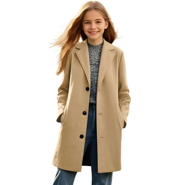 Yanlir Kids Long Coat with Lapel Collar and Button Front for Boys and ...