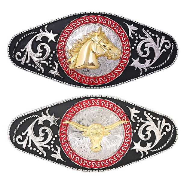2x Fashion Large Cowboy Belt Buckle Horse Bull Head Belt Clamp Parts ...