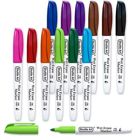 Wet Erase Markers, 12 Colors Fine Tip Overhead Transparency Smudge-Free ...