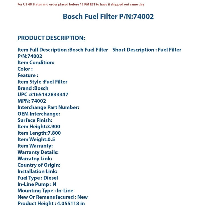 Bosch Diesel Fuel Filter