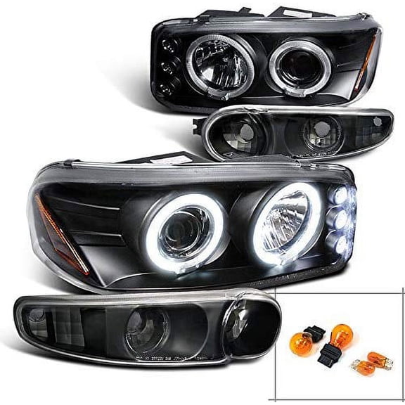 Dual LED Halo Projector Headlight In Gloss Black Housing Smoke Lens ...