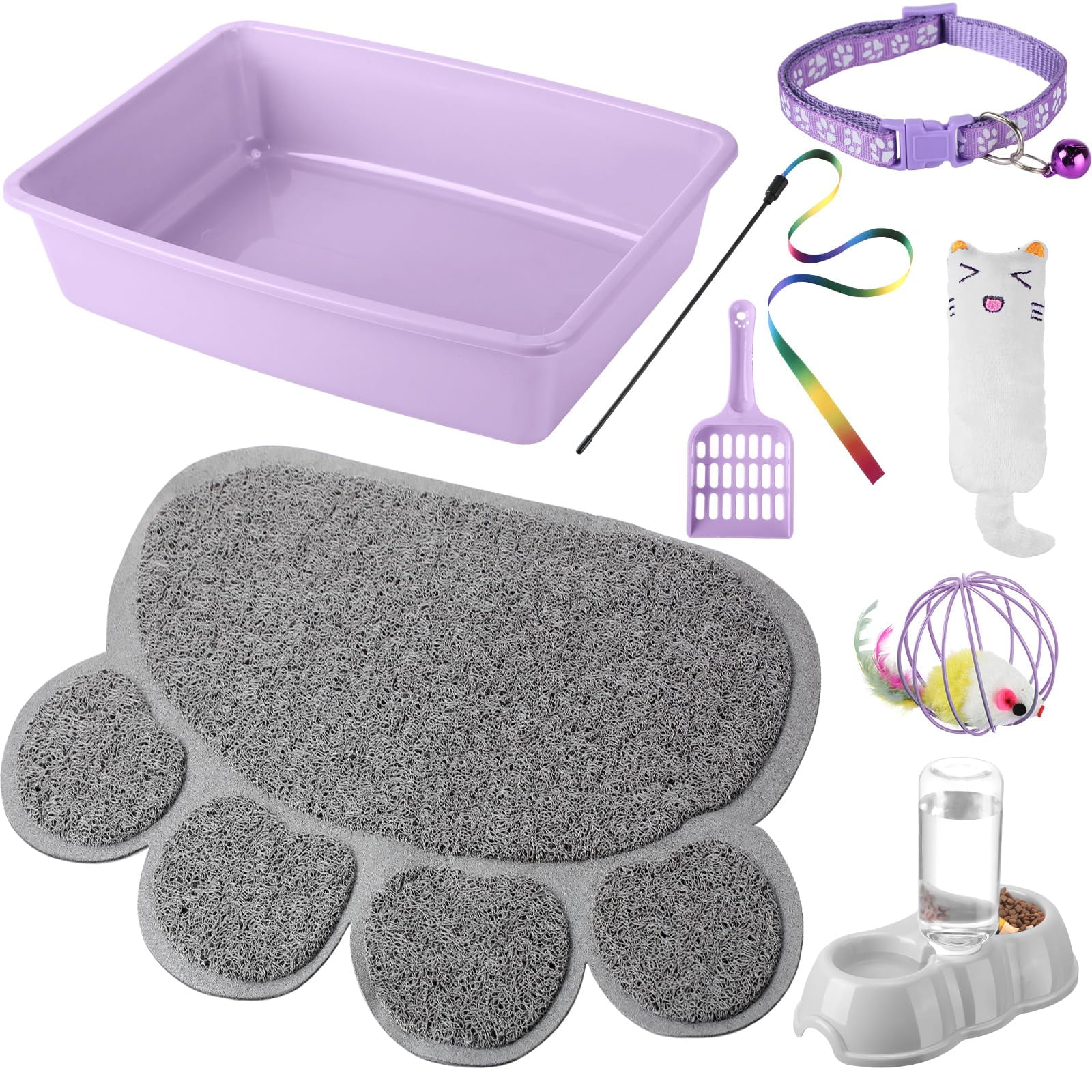 7 Pcs Small Cat Kitten Starter Kit Cat Litter Box with Shovel Paw ...