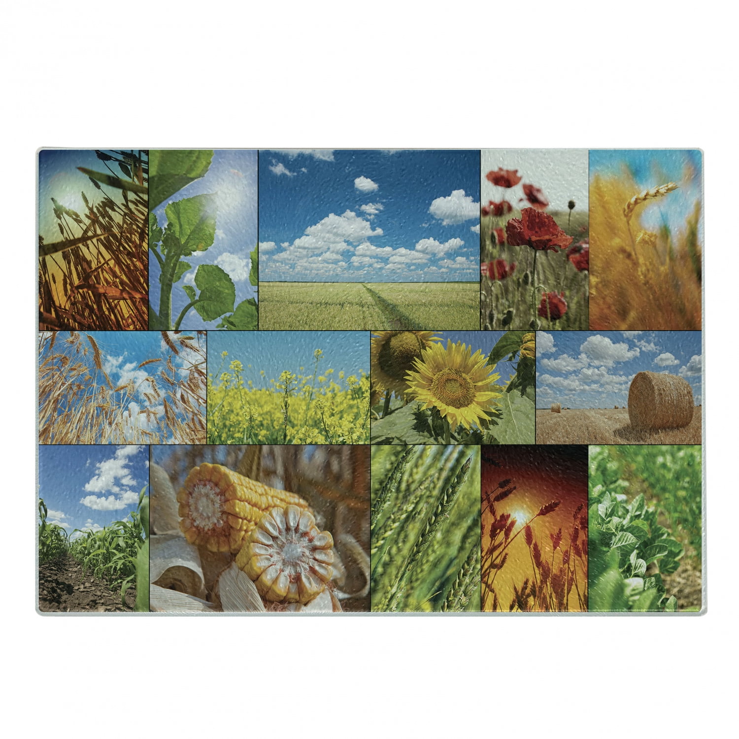 Rustic Cutting Board, Crops Under Sun Sunflower Wheat Field Rustic Farm ...