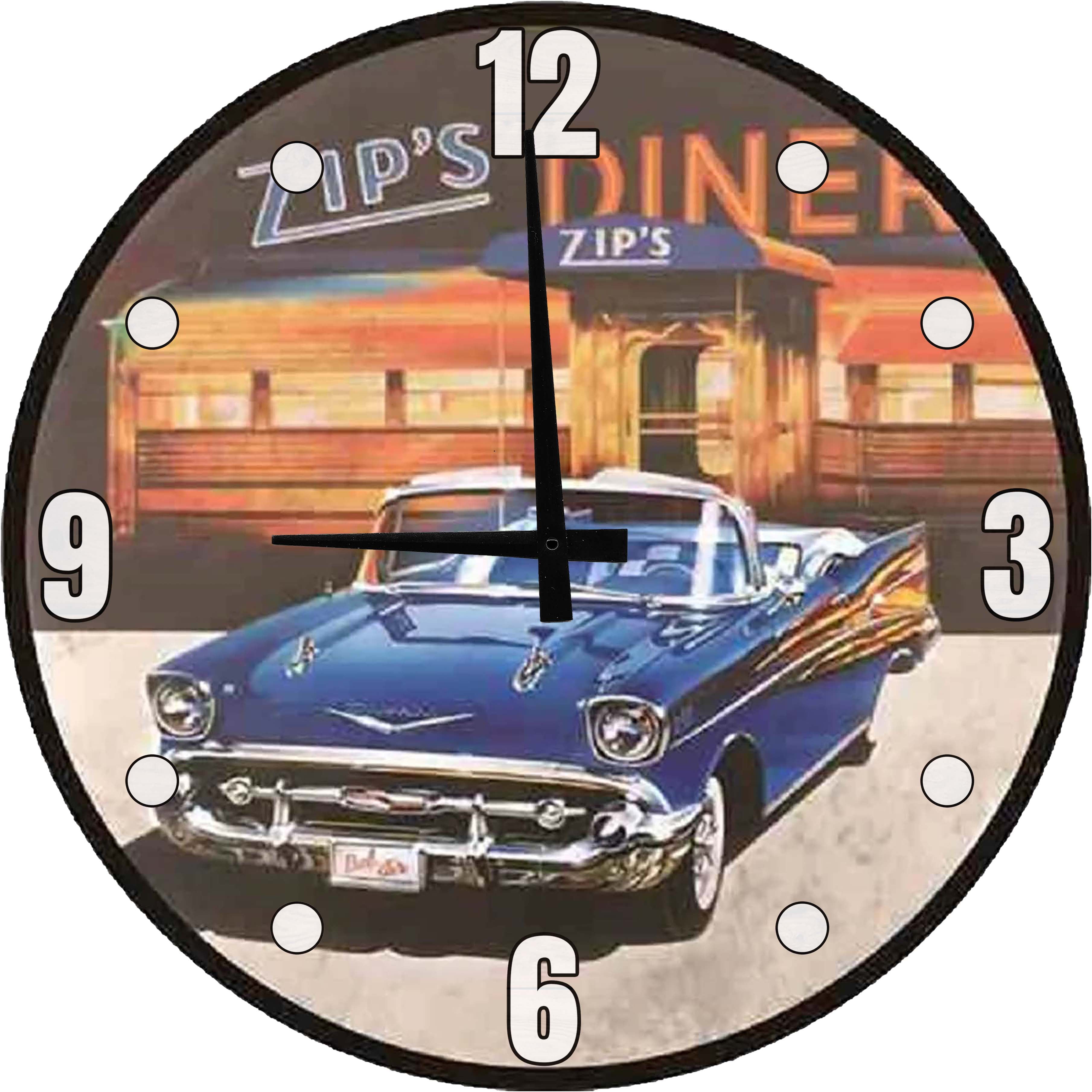 Wood Wall Clock 57 Classic Car Diner Garage Large Wall Clock 18 Inch ...