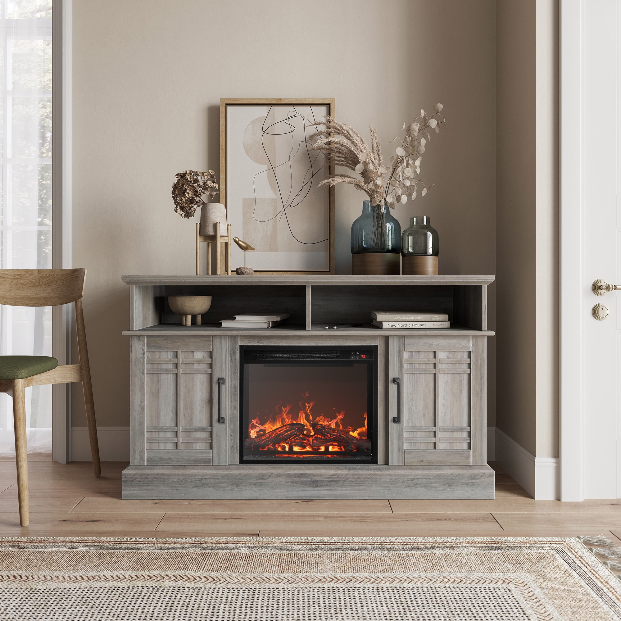 BELLEZE 47" TV Stand with 18" Electric Fireplace, Modern Electric ...