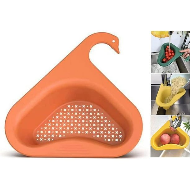 Ch (Orange)thickened triangle sink rack, swan-shaped sink strainer ...