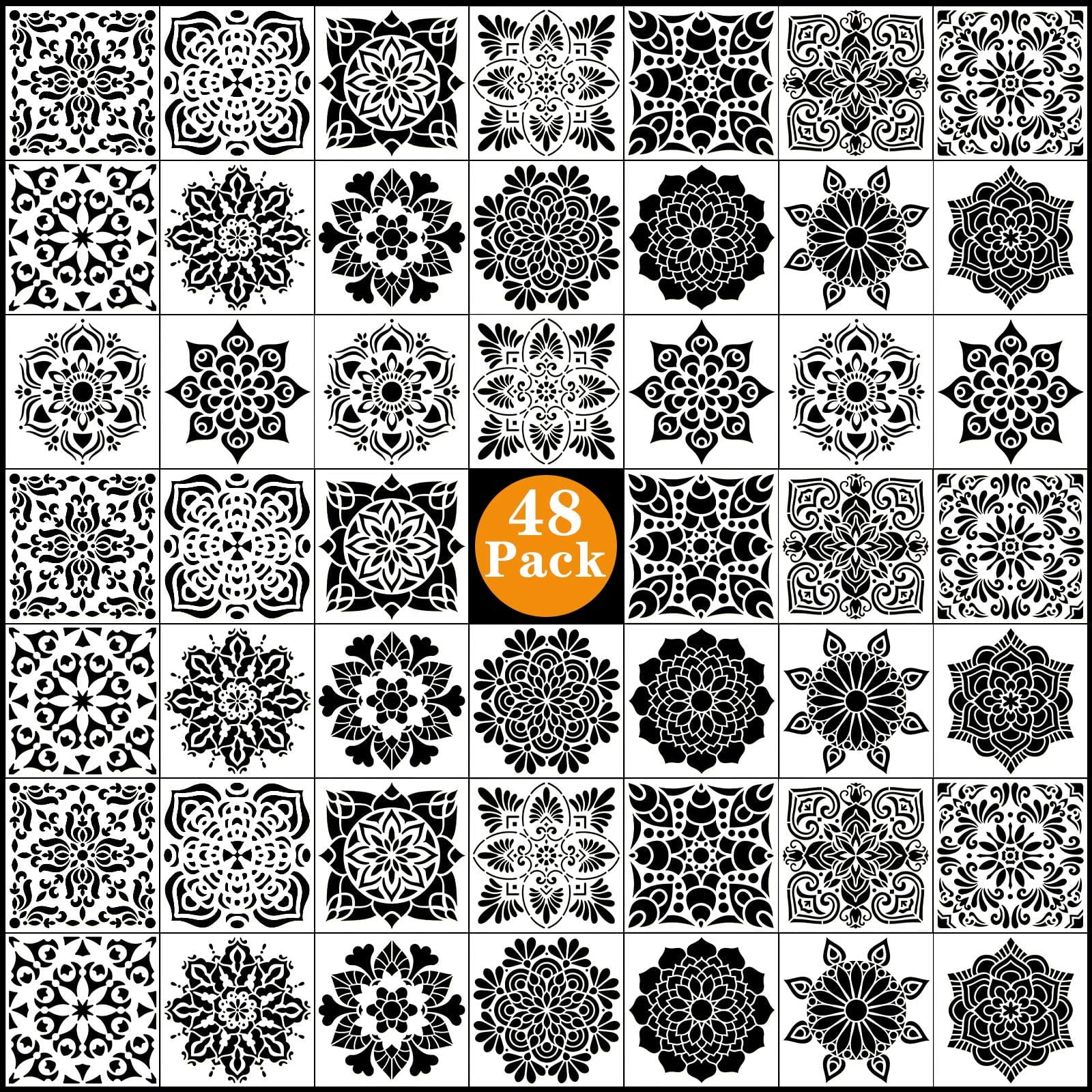 48 Pack 6 x 6 Inches Mandala Painting Stencils, Decorative Drawing ...