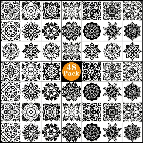 48 Pack 6 x 6 Inches Mandala Painting Stencils, Decorative Drawing ...