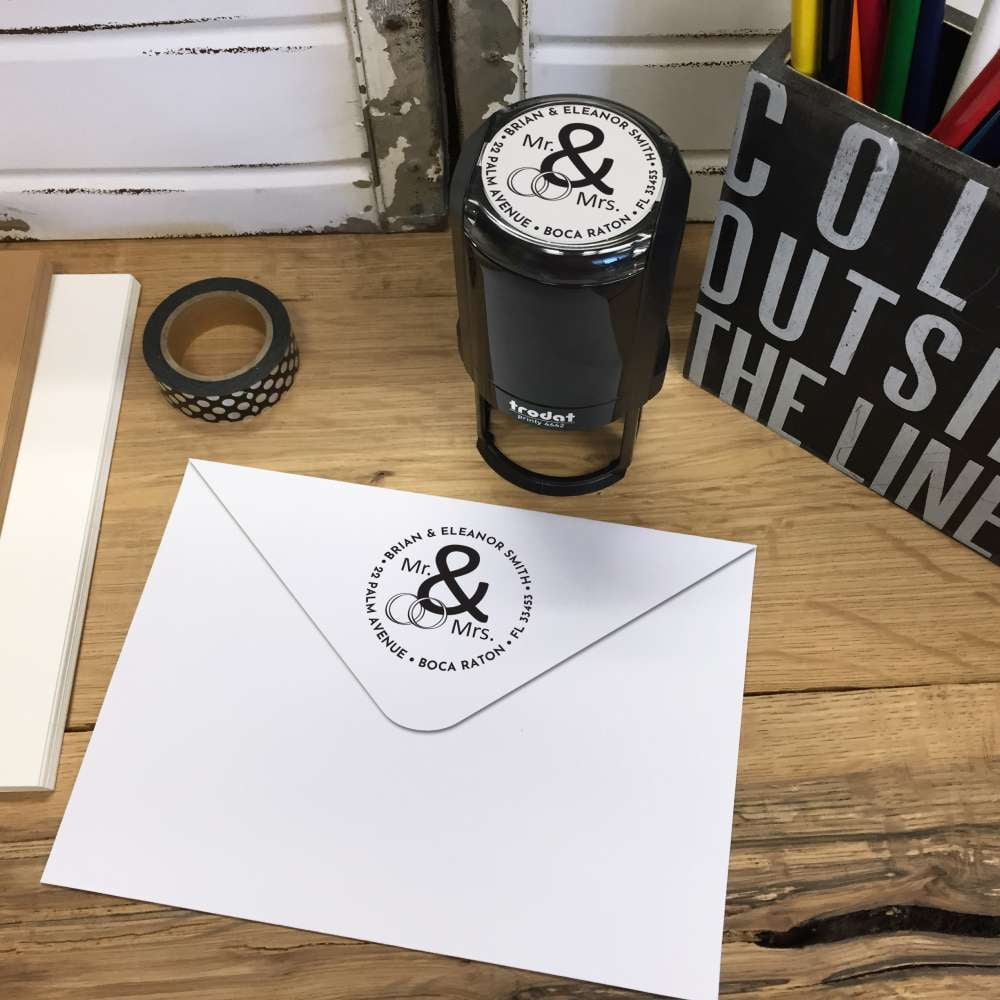 Personalized Round Self-Inking Rubber Stamp - Mr. and Mrs. Smith ...