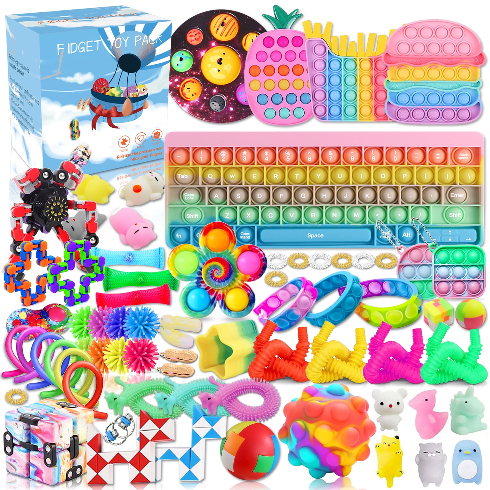 70PCS Fidget Poppers Popit Toy Pack Push Pop Bubble Popping Set It Mini ...