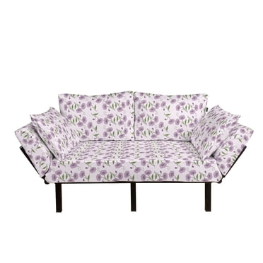 Poppy Flower Futon Couch, Spring Garden Pattern with Red Blossoms ...