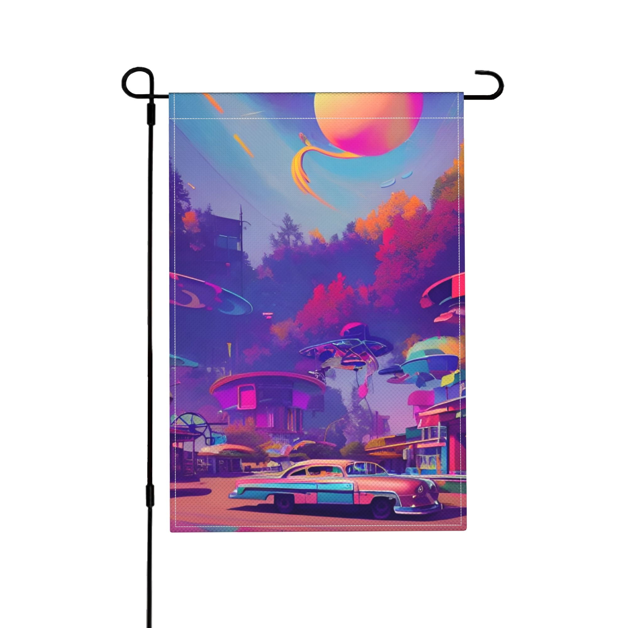 TEQUAN Cyberpunk Future Neon City Garden Flags, 18 x 12 inch Double ...