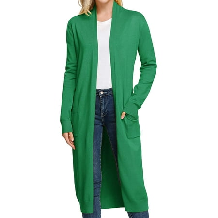 Essential Solid Open Front Maxi Long Knitted Cardigan Sweater for Women ...