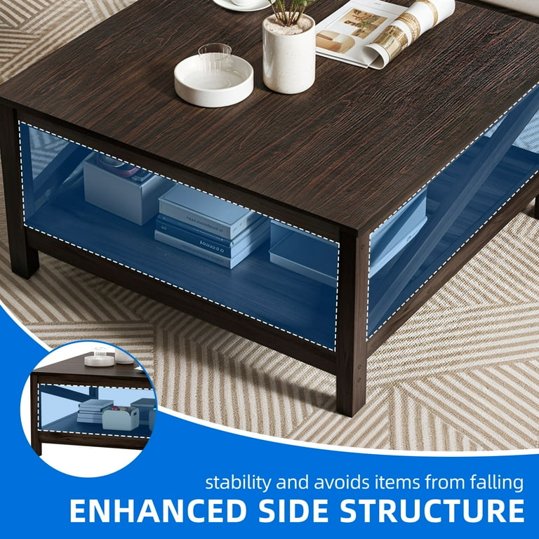 Dextrus Rustic Modern Square Coffee Table with 2-Tier Dextrus Rustic Modern Square Coffee Table with 2-Tier
