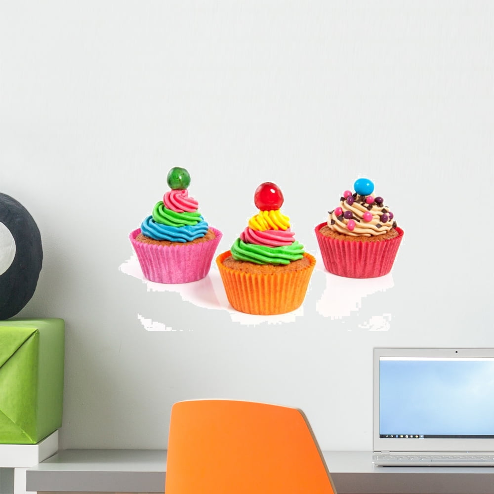 Three Colorful Creamed Cupcakes Wall Decal by Wallmonkeys Peel and ...