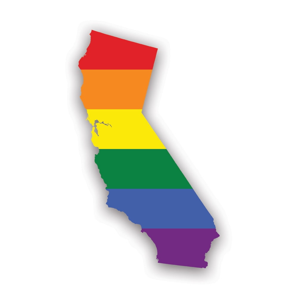 California State Shaped Gay Pride Rainbow Flag Sticker Decal Self