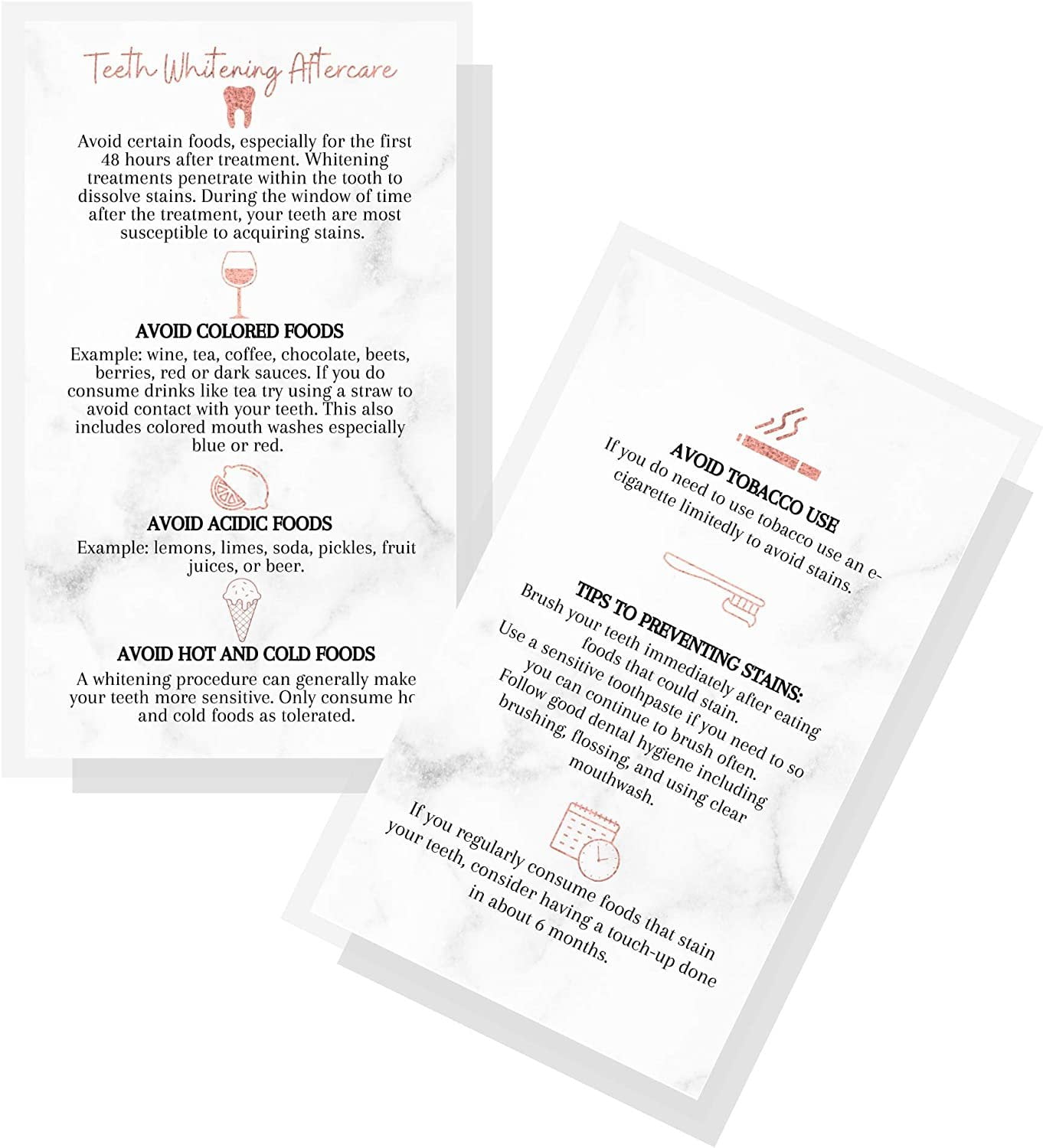 Teeth Whitening Aftercare Instructions Cards 50 Pack Size 2x3.5" inch ...