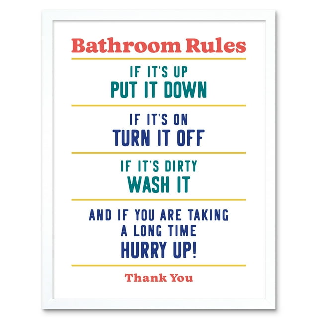 Funny Bathroom Rules Art Toilet Rules Sign Wall Art Art Print Framed ...